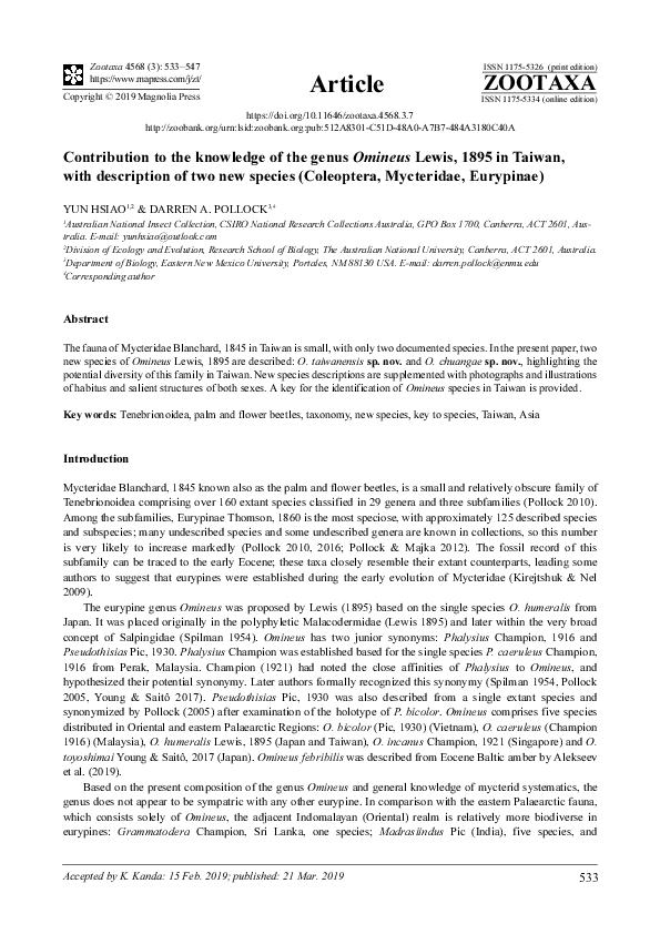 (PDF) Contribution to the knowledge of the genus Omineus Lewis, 1895 in ...