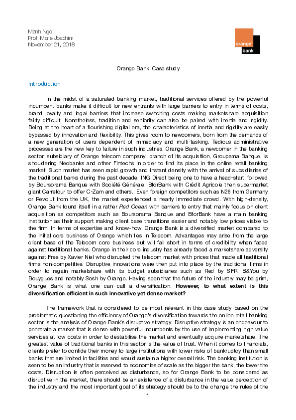 (PDF) Orange Bank Case Study Manh NGO