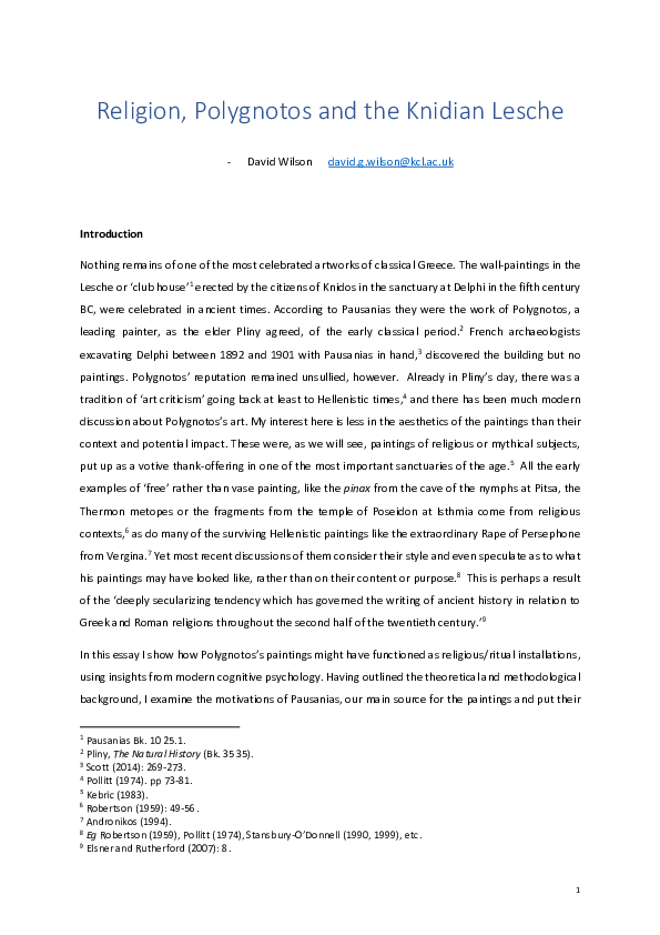 (PDF) Religion, Polygnotos and the Knidian Lesche