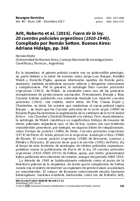 (PDF) Arlt, Roberto et al. (2015). Fuera de la ley. 20 cuentos ...
