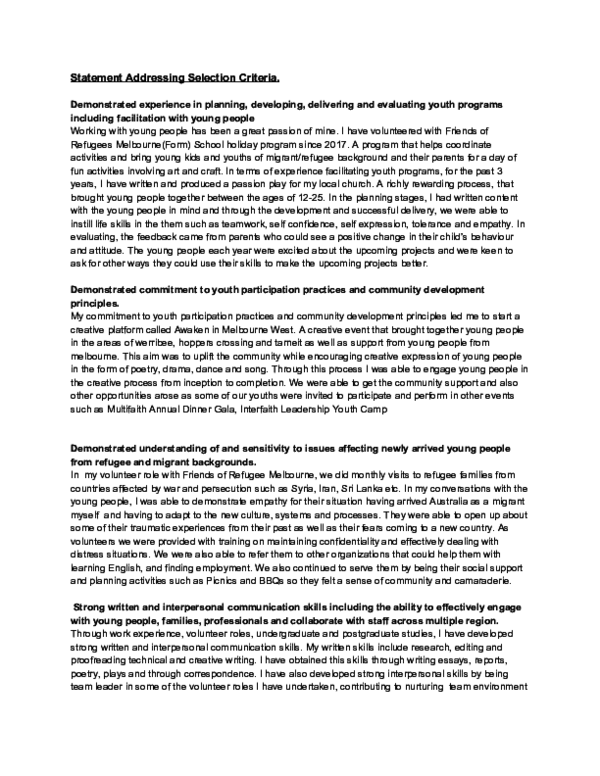 (PDF) Statement Addressing Selection Criteria