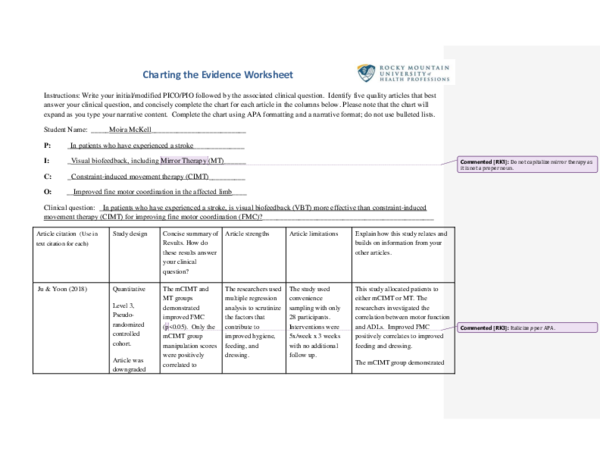 (PDF) Charting the Evidence Worksheet