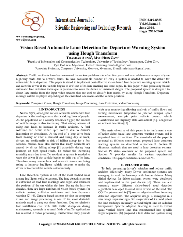 (PDF) Vision Based Automatic Lane Detection for Departure Warning System using Hough Transform