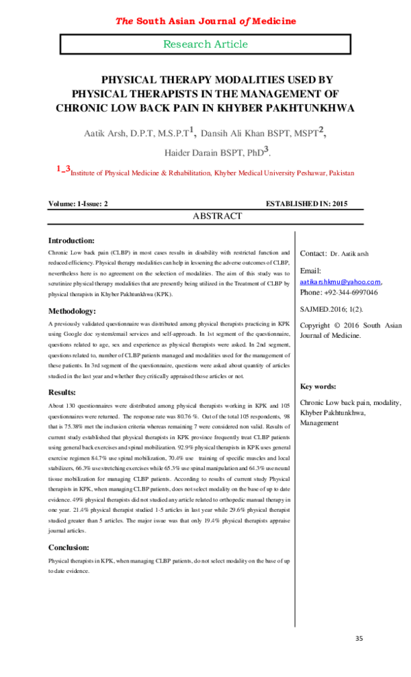 (PDF) PHYSICAL THERAPY MODALITIES USED BY PHYSICAL THERAPISTS IN THE ...