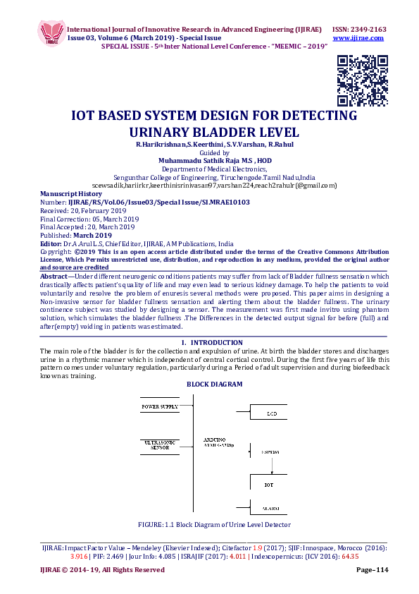 Pdf Iot Based System Design For Detecting Urinary Bladder Level