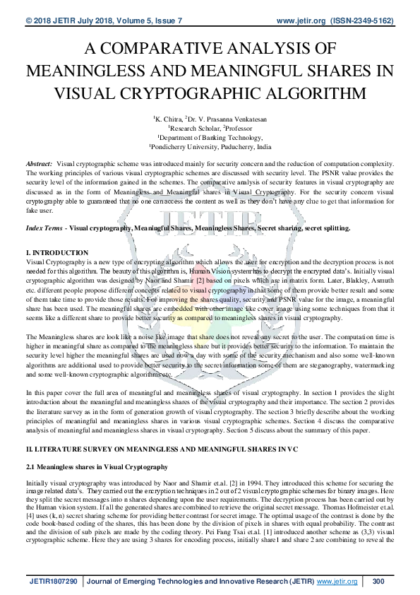 Pdf A Comparative Analysis Of Meaningless And Meaningful Shares In Visual Cryptographic