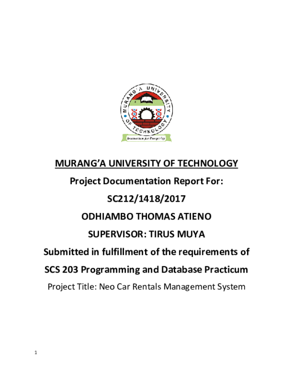 (PDF) MURANG'A UNIVERSITY OF TECHNOLOGY Project Documentation Report ...