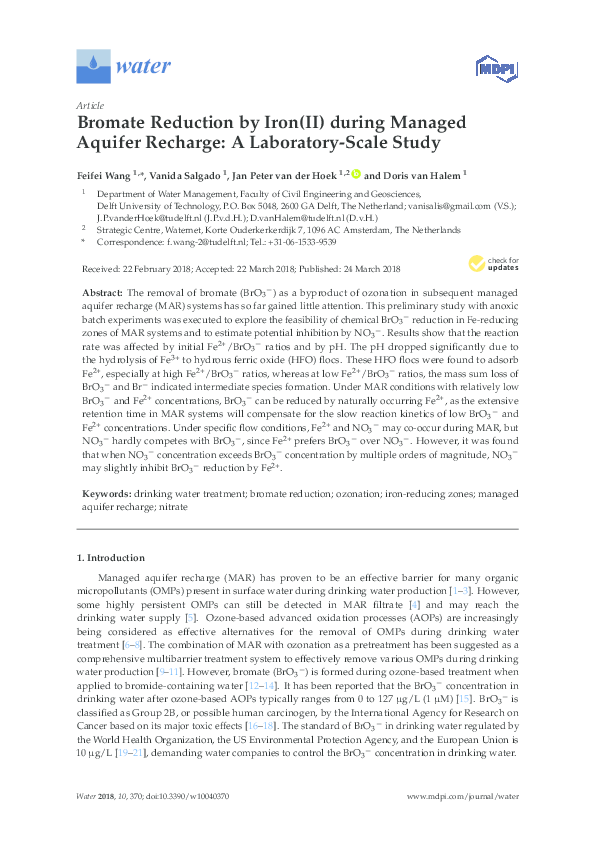 (PDF) Bromate Reduction by Iron(II) during Managed Aquifer Recharge: A ...