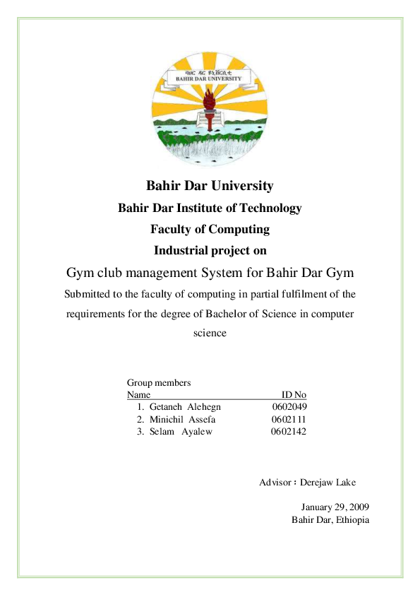 (PDF) Gym club management System for Bahir Dar Gym