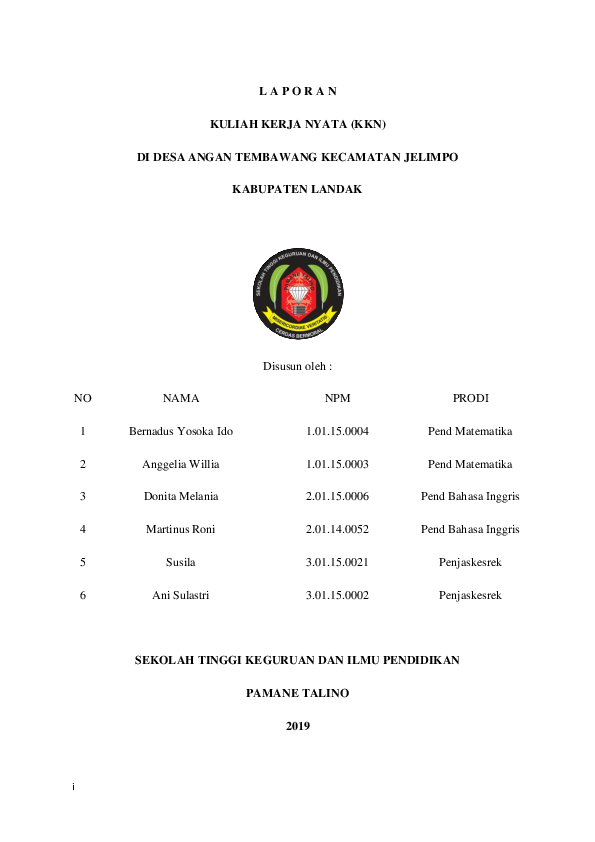 (DOC) COVER LAPORAN KKN