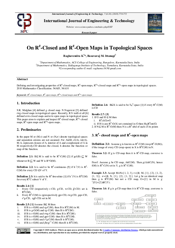 (PDF) On R # -Closed and R # -Open Maps in Topological Spaces