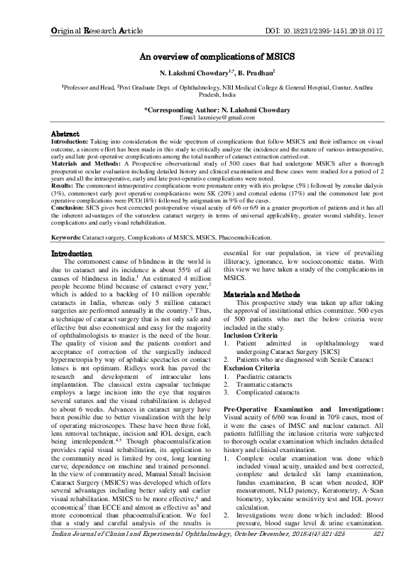 (PDF) An overview of complications of MSICS