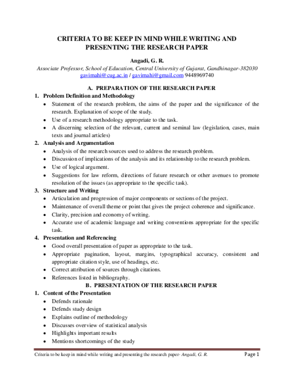 (PDF) CRITERIA TO BE KEEP IN MIND WHILE WRITING AND PRESENTING THE ...