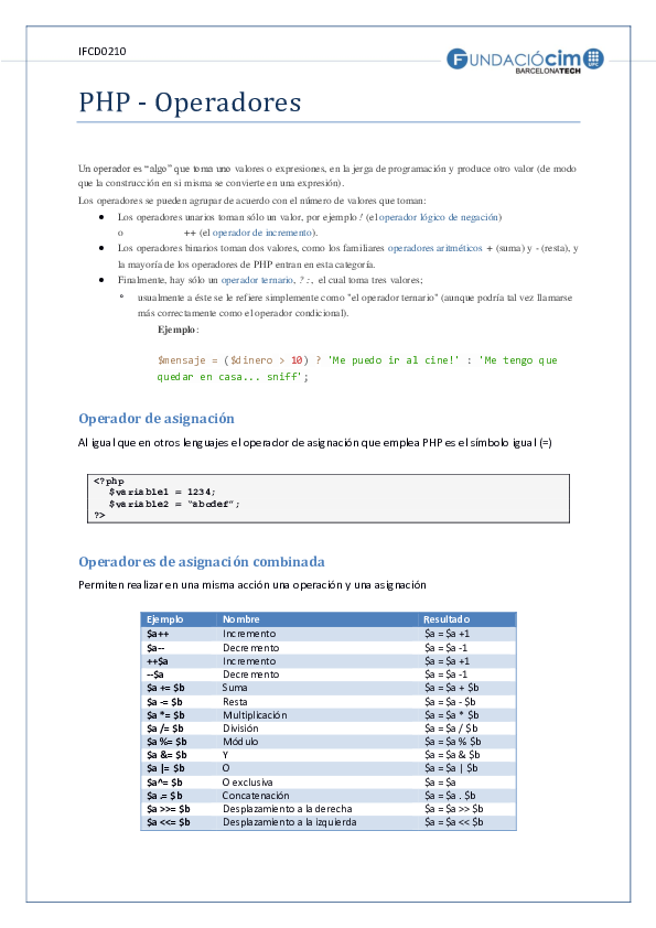 (PDF) PHP -Operadores