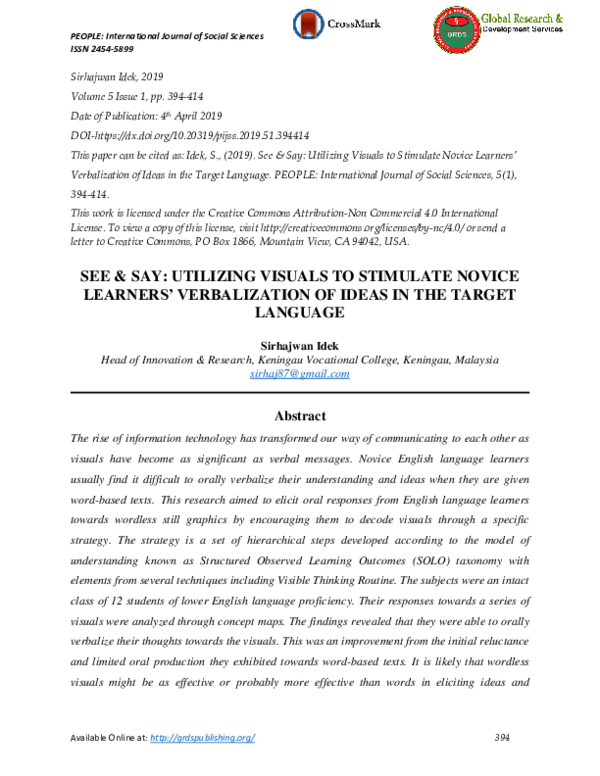 (PDF) SEE & SAY: UTILIZING VISUALS TO STIMULATE NOVICE LEARNERS ...