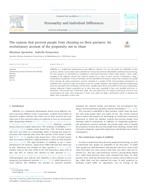 (PDF) The reasons that prevent people from cheating on their partners ...