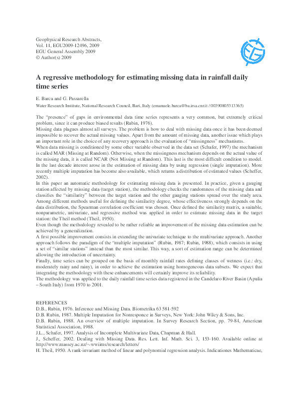 (PDF) A regressive methodology for estimating missing data in rainfall daily time series