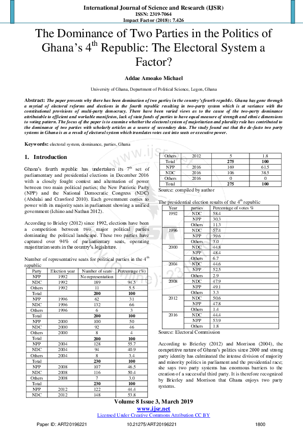 (PDF) The Dominance of Two Parties in the Politics of Ghana"s 4 th ...