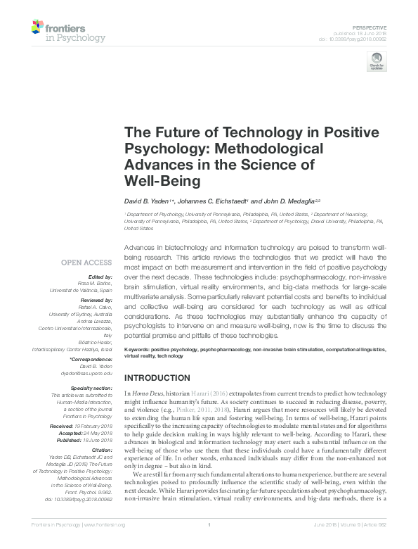 (PDF) The Future of Technology in Positive Psychology: Methodological ...