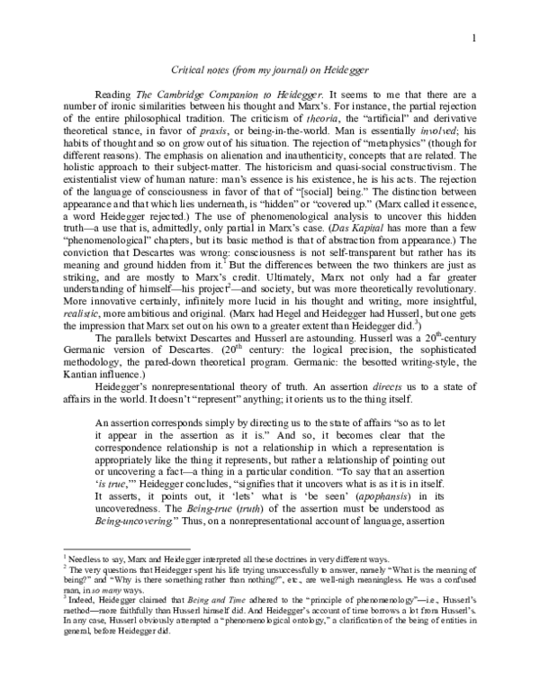 (PDF) Critical notes on Heidegger