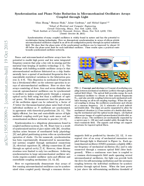 (PDF) Synchronization and Phase Noise Reduction in Micromechanical Oscillator Arrays Coupled ...