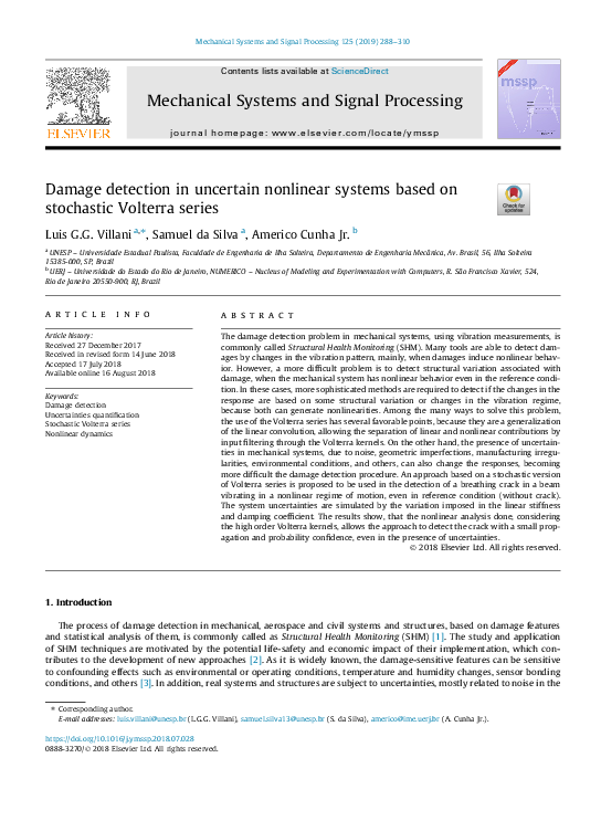 (PDF) Damage detection in uncertain nonlinear systems based on stochastic Volterra series