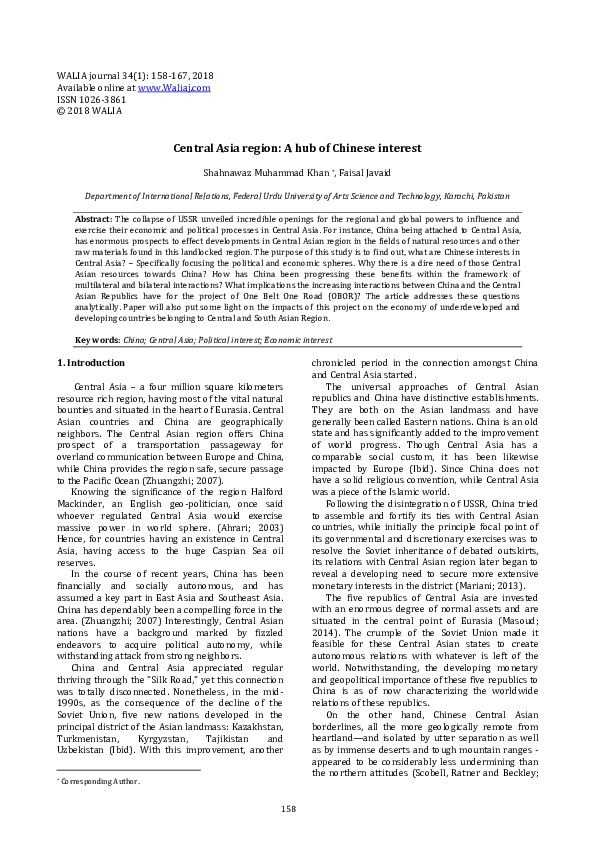 (PDF) Central Asia region: A hub of Chinese interest