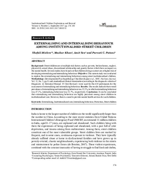 (PDF) Externalizing and Internalizing Behavior Among Institutionalized ...