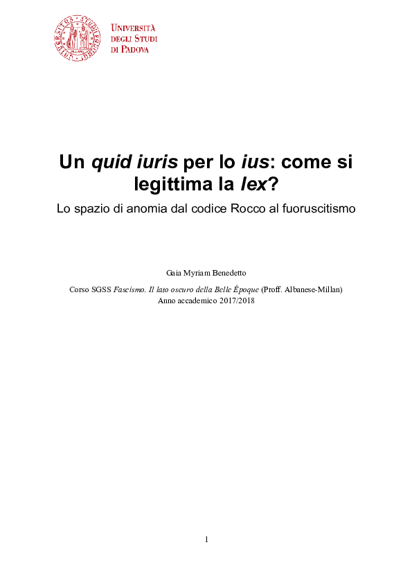 (PDF) Un quid iuris per lo ius come si legittima la lex