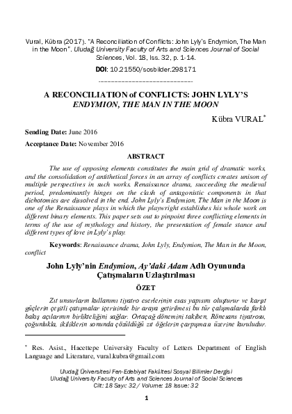 (PDF) A RECONCILIATION of CONFLICTS: JOHN LYLY'S ENDYMION, THE MAN IN ...