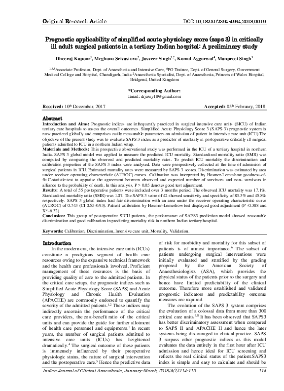 (PDF) Prognostic applicability of simplified acute physiology score ...