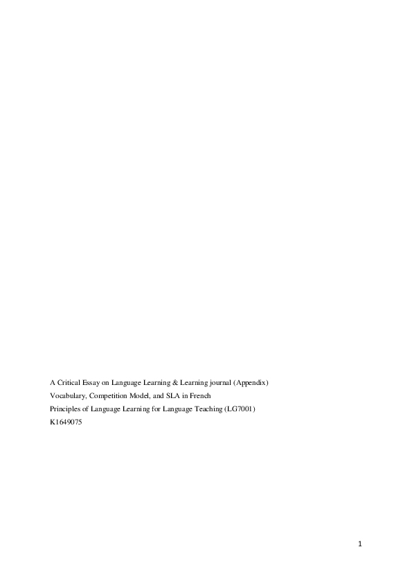 (DOC) Vocabulary, Competition Model, and SLA in French