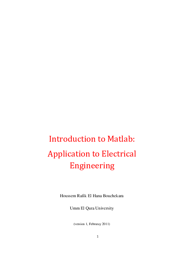 (PDF) Introduction to Matlab: Application to Electrical Engineering