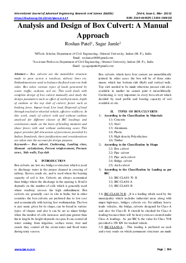 (PDF) Analysis and Design of Box Culvert: A Manual Approach