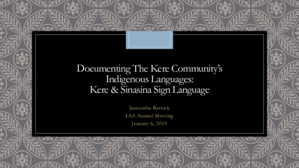 (PDF) Documenting the Kere Communitys Indigenous Languages