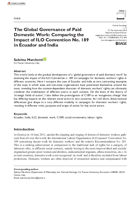 (PDF) The Global Governance of Paid Domestic Work: Comparing the Impact ...