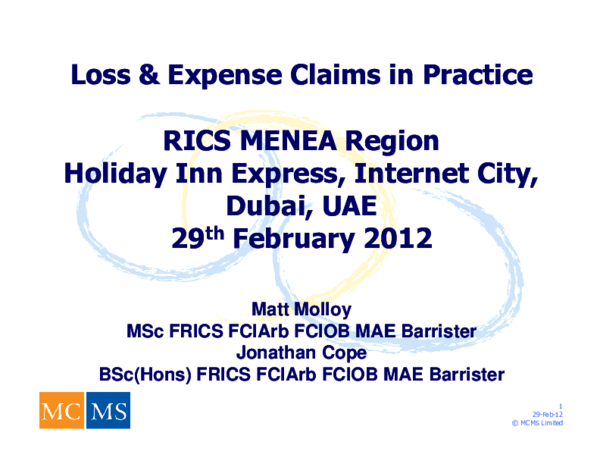 (PDF) Loss and Expense Claims in Practice