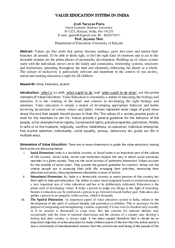 (DOC) Value Education-PAPER