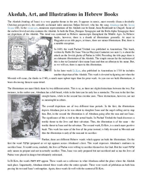 (PDF) Akedah, Art, and Illustrations in Hebrew Books