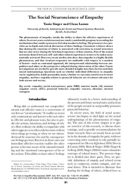 (PDF) The Social Neuroscience of Empathy