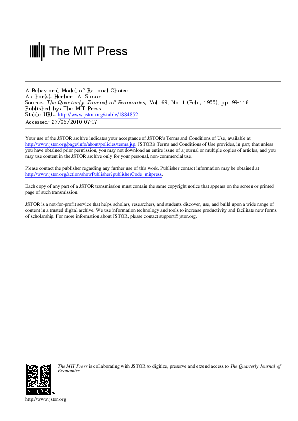 (PDF) A Behavioral Model of Rational Choice