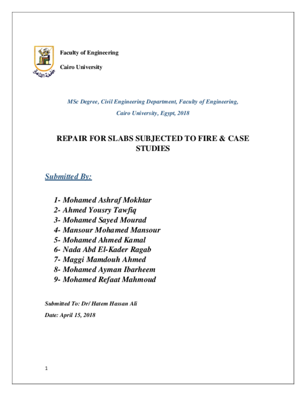 (PDF) REPAIR FOR SLABS SUBJECTED TO FIRE & CASE STUDIES