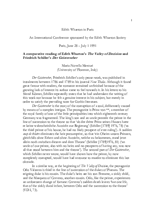 (PDF) A comparative reading of Edith Wharton's The Valley of Decision ...