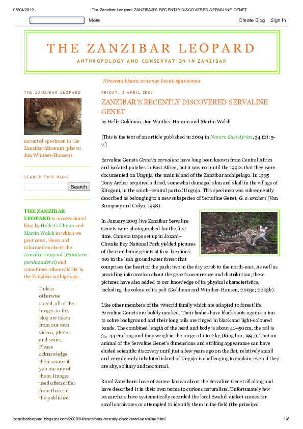 (PDF) Zanzibar's recently discovered servaline genet