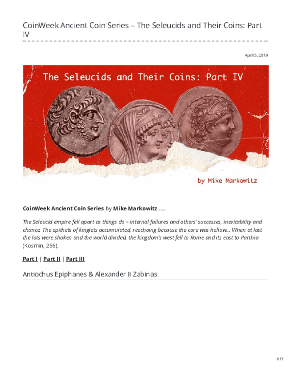 (PDF) The Seleucids and Their Coins: Part IV