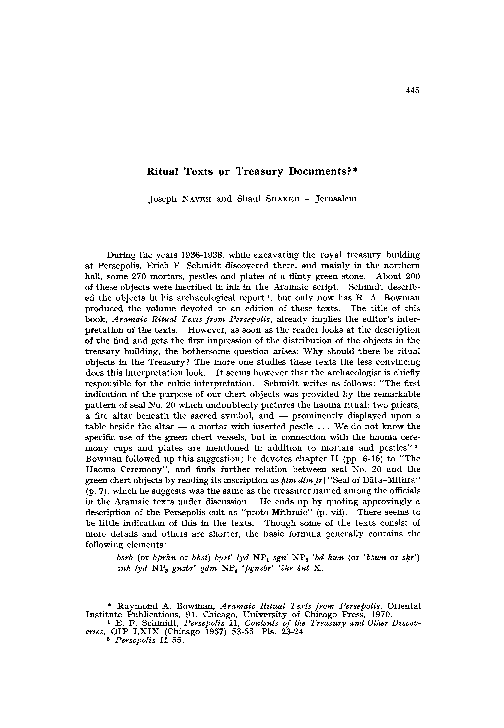 (PDF) Joseph Naveh and Shael Shaked, ‘Ritual Texts or Treasury ...