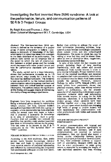 (PDF) Not Invented Here