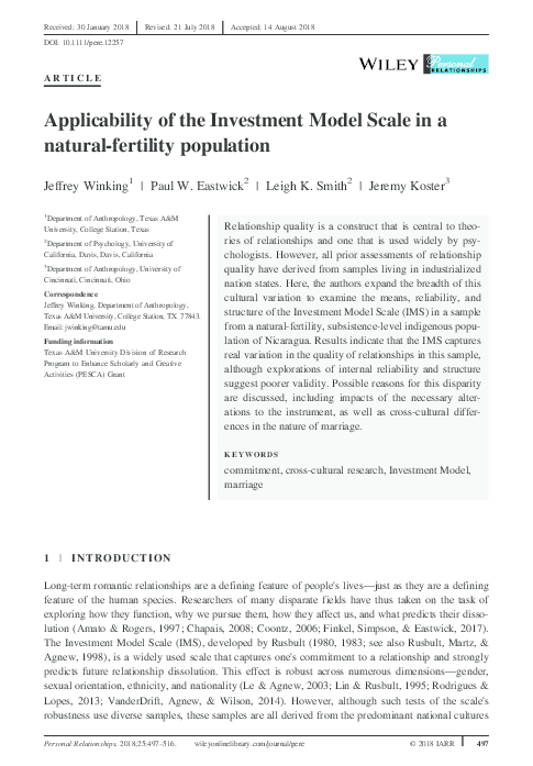(PDF) Applicability of the Investment Model Scale in a natural ...