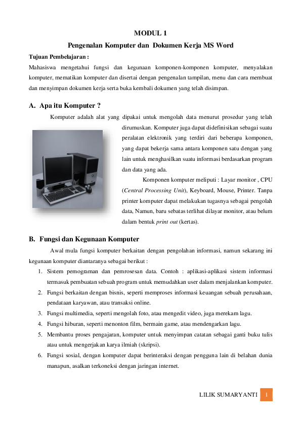 (PDF) MODUL 1 Komputer Dasar Lilik Sumaryanti