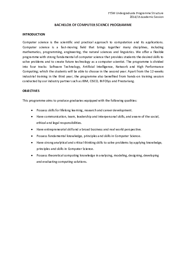 (PDF) BACHELOR OF COMPUTER SCIENCE PROGRAMME